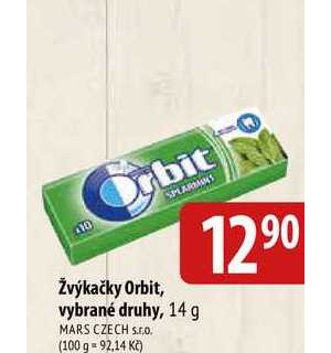 ARCHIV | Žvýkačky Orbit, vybrané druhy, 14g v akci platné do: 17.10. ...
