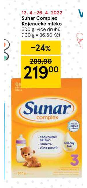 Sunar Complex Kojenecké mléko 600 g v akci | AkcniCeny.cz