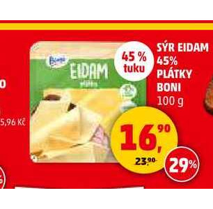 SÝR EIDAM 45% PLÁTKY BONI, 100 g v akci | AkcniCeny.cz