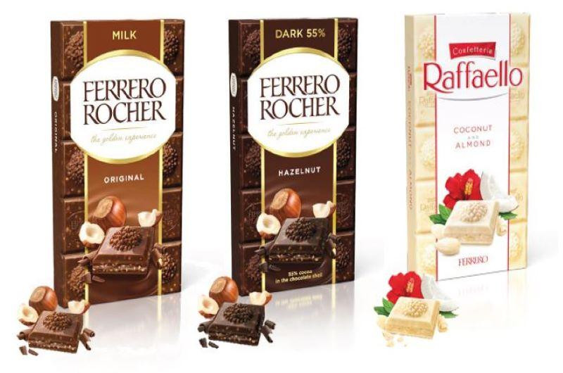 Pralinky Ferrero Rocher a Raffaello ve formě tabulkové čokolády ...