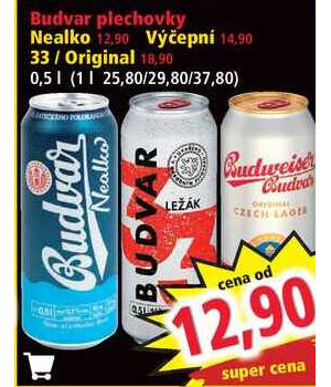 Budvar plechovky Nealko / Výčepní 33 / Original, 0,5 l v akci ...