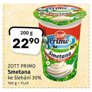 Zott Primo Smetana ke šlehání 30% 200g v akci | AkcniCeny.cz