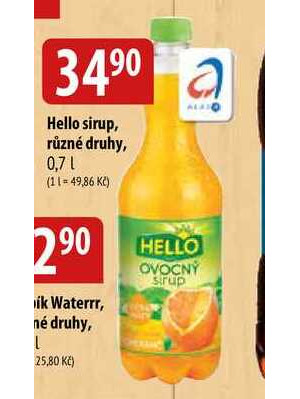 ARCHIV | Hello sirup, různé druhy, 0,7l v akci platné do: 14.11.2021 ...