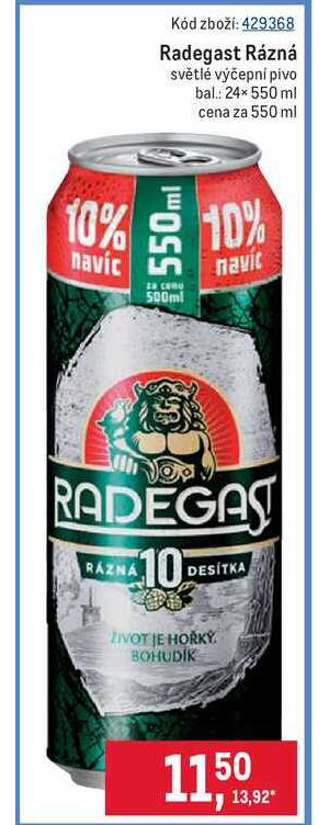 ARCHIV | Radegast Rázná 10 světlé výčepní pivo plech 550 ml v akci ...