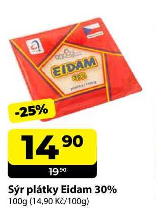 Sýr plátky Eidam 30% 100g v akci | AkcniCeny.cz