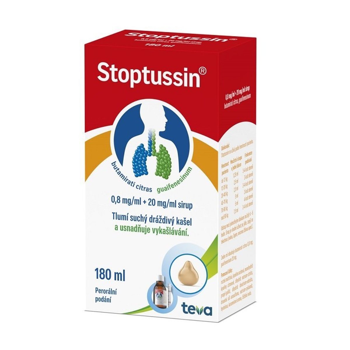 STOPTUSSIN 0,8MG/ML+20MG/ML sirup 180ML+PIP v akci | AkcniCeny.cz