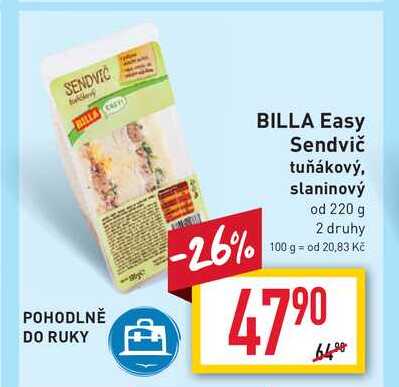 ARCHIV | BILLA Easy Sendvič tuňákový, slaninový od 220g v akci platné ...