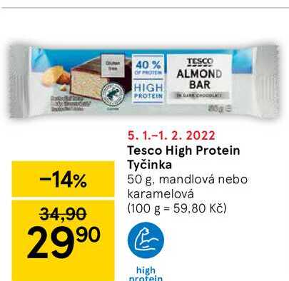 Tesco High Protein Tyčinka 50 g v akci | AkcniCeny.cz