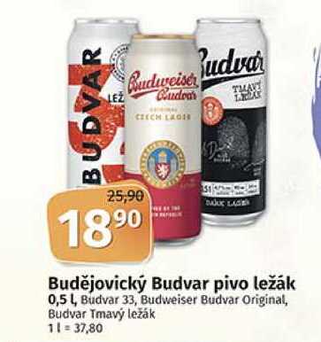 ARCHIV | Budějovický Budvar pivo ležák 0,5l v akci platné do: 15.2.2022 ...