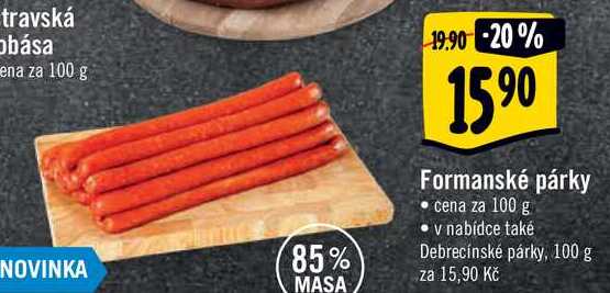 Formanské párky, cena za 100 g v akci | AkcniCeny.cz