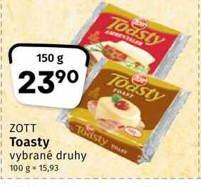 Zott Toasty vybrané druhy 150 g v akci | AkcniCeny.cz