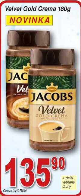 Jacobs Velvet Gold Crema instantní káva 180 g v akci | AkcniCeny.cz