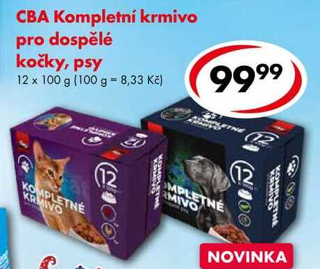 CBA Kompletní krmivo pro dospělé kočky, psy, 12x 100 g v akci ...