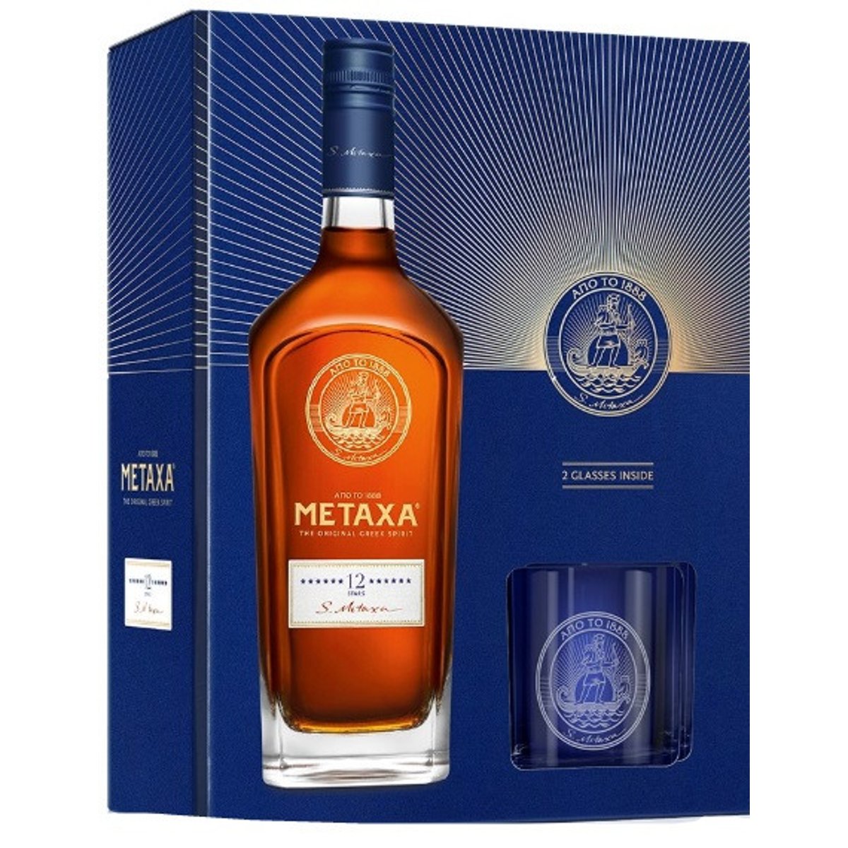Metaxa 12* 40 % + 2 skleničky v akci | AkcniCeny.cz