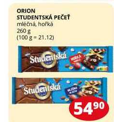 ORION STUDENTSKÁ PEČEŤ mléčná, hořká 260 g v akci FLOP | AkcniCeny.cz