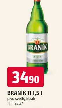 Braník Pivo světlý ležák 1,5l (PET) v akci | AkcniCeny.cz